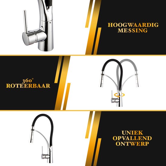 Caxina Stijlvolle Keukenkraan met Uittrekbare Uitloop - Praktische Flexibele Slang –... | bol