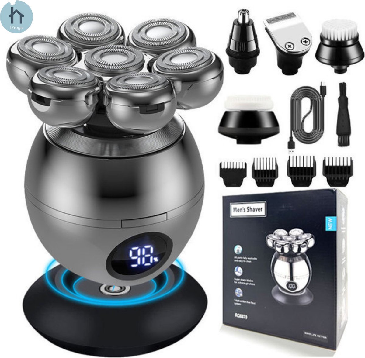 Thuys 5 in 1 Scheerapparaat - Skull shaver - Inclusief 4 Opzetstukken ...
