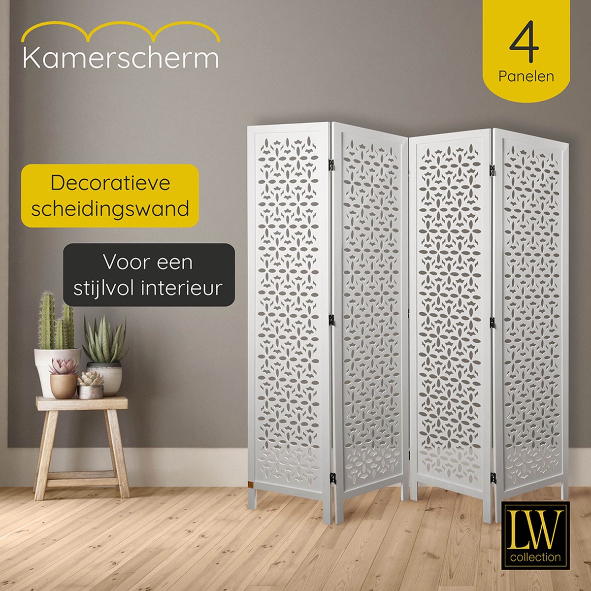 LW Collection Kamerscherm wit hout - kamerschermen 4 panelen ...