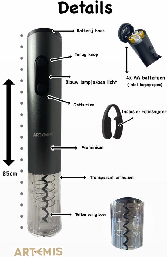 Artemis elektrische kurkentrekker – Deluxe wijnopener – Automatische ...