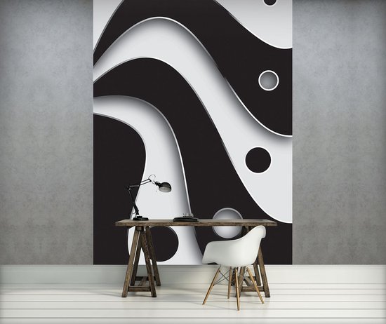 Fotobehang - Vlies Behang - Golvend Patroon - Abstract - Kunst - Zwart ...
