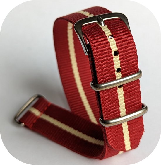 18mm Nato Strap Rood met Créme streep in midden - Vintage James Bond ...