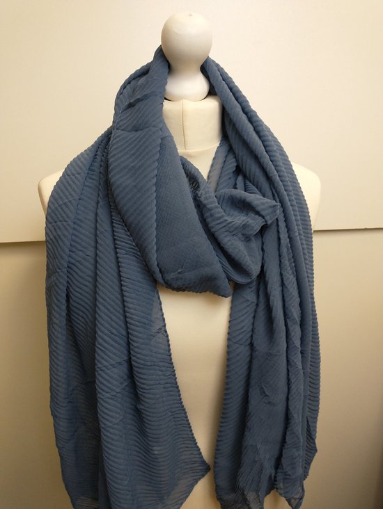 Geplooide dames sjaal Yacintha met mousseline effect jeansblauw | bol