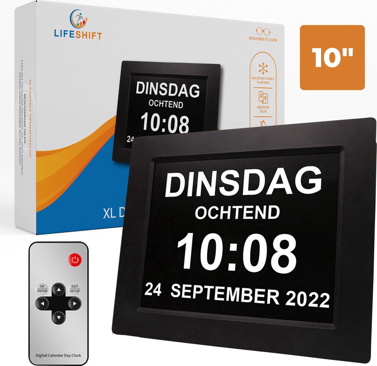 Lifeshift Dementieklok met XXL beeldscherm - Digitale Kalenderklok met datum dag en... | bol.com