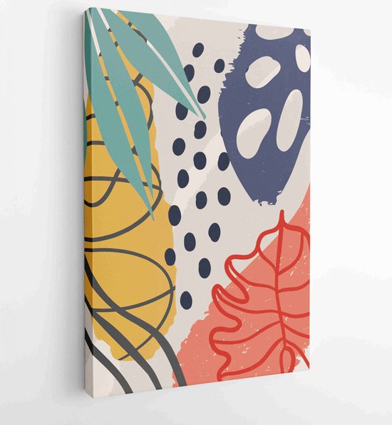 Vertical Line Design Art Foliage Line Art Drawing With Abstract Shape.