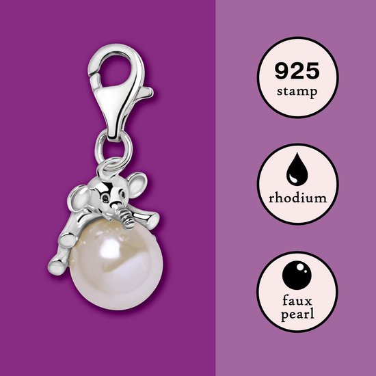 Quiges – 925 - Zilver – Charm - Bedel - Hanger - 3D Olifant met Kunst ...