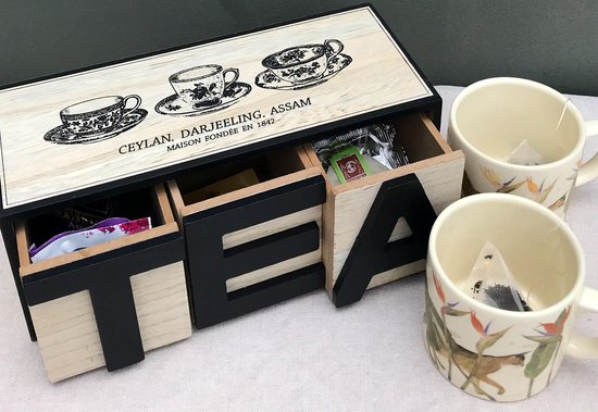 Grote Theedoos - 'TEA' Houteffect Theedoosje - Theedoos afmetingen 11 x ...