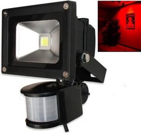 LED Bouwlamp / Schijnwerper Rood - 10W - Bewegingssensor | bol