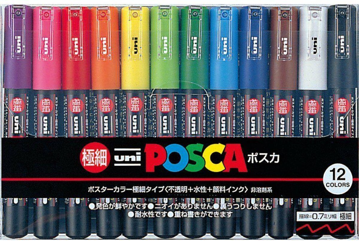 Posca stiften - 12 stuks - paint marker dun - 0.7 mm - PC1M12C - hobby ...