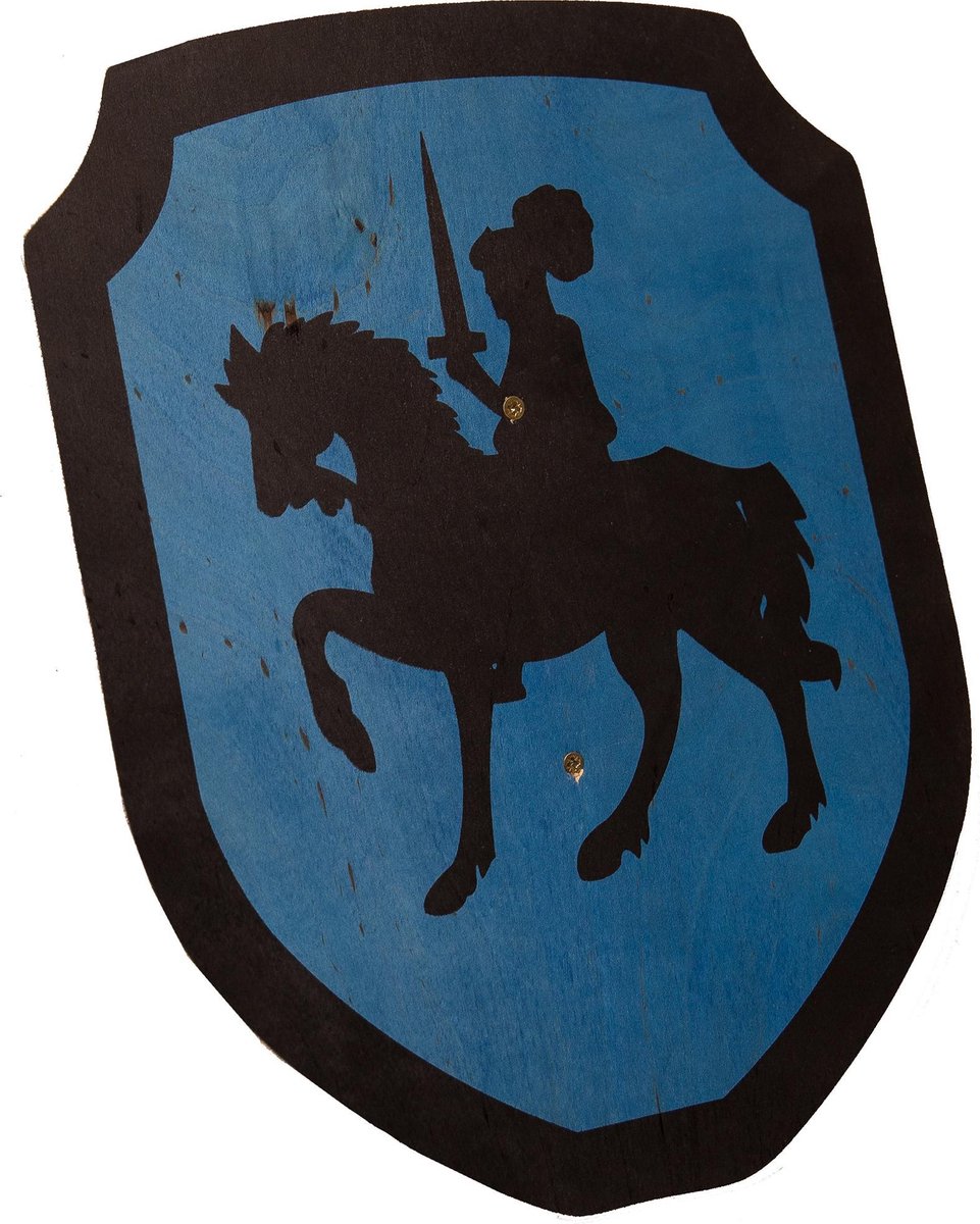 Houten Dolk met schede en Schild Blauw ridder te paard schild zwaard ...