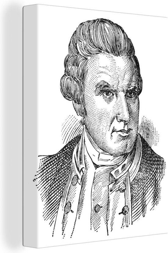 Canvas Schilderij tekening van een gezichts James Cook - 60x80 cm ...