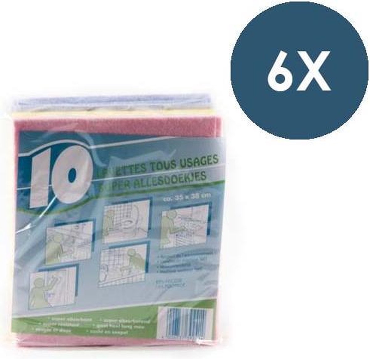 Cleany - Vaatdoekjes - verschillende kleuren - 6 x 10 stuks (60 doekjes ...