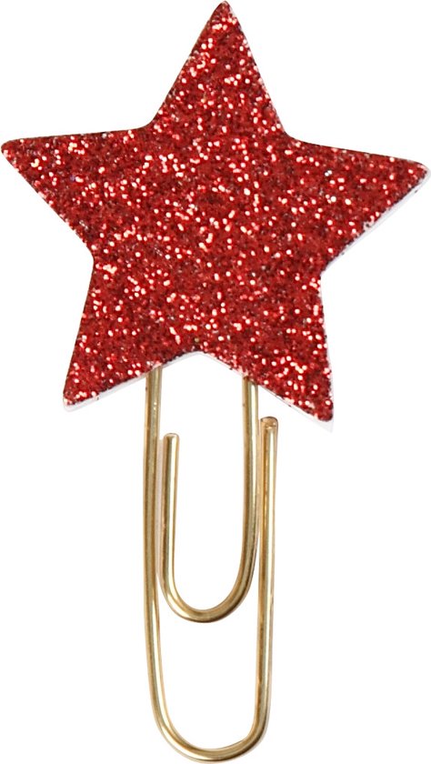 Paperclips, ster, d 30 mm, rood glitter, 6 stuk/ 1 doos | bol.com