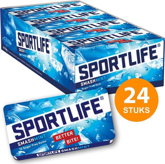 Sportlife Smashmint 24 pakjes à 18 g Suikervrije Kauwgom - Verfrisser ...