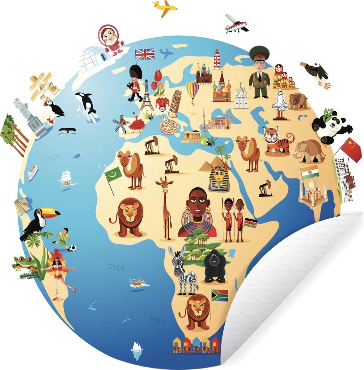 Illustration de dessin animé d'une carte ronde du monde avec des ...