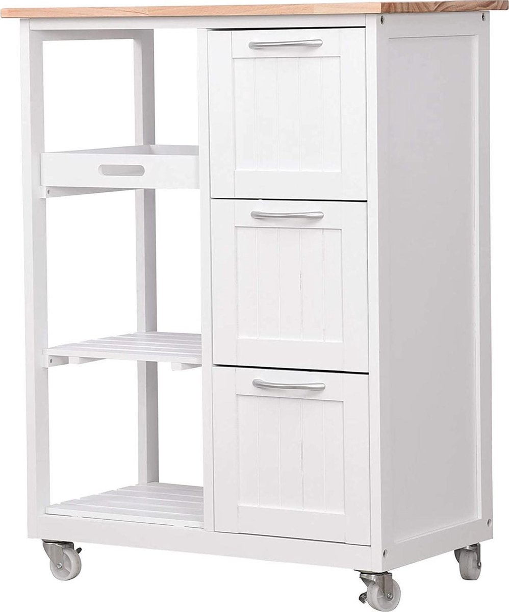 Keuken trolley op wieltjes - 3 lades en 3 plankjes - Wit | bol.com