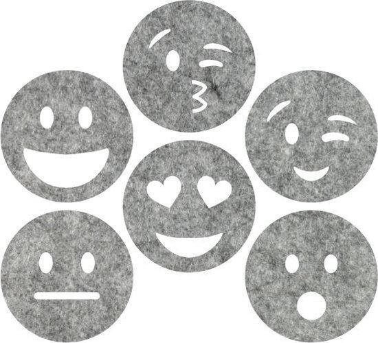 Smileys vilt onderzetters - Gemeleerd grijs - 6 stuks - ø 9,5 cm ...