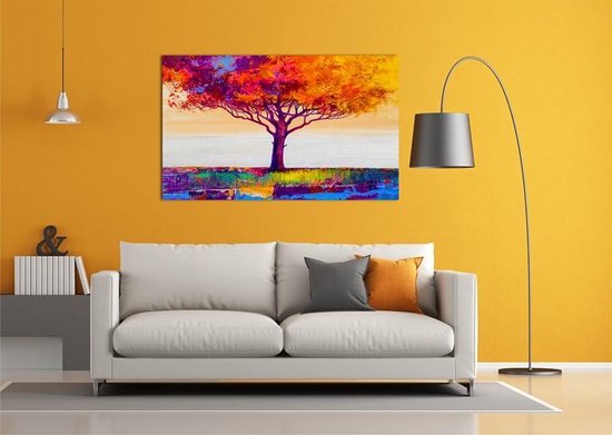 Bedrukte geverfde kleurrijke boom Canvas 150 x 100 cm | bol.com