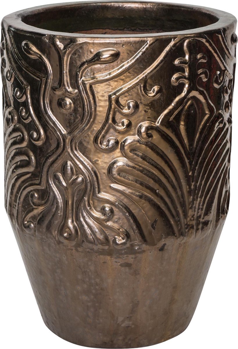 PTMD Lotta Ronde Bloempot - H68 x Ø50 cm - Geglazuurd Keramiek - Brons ...