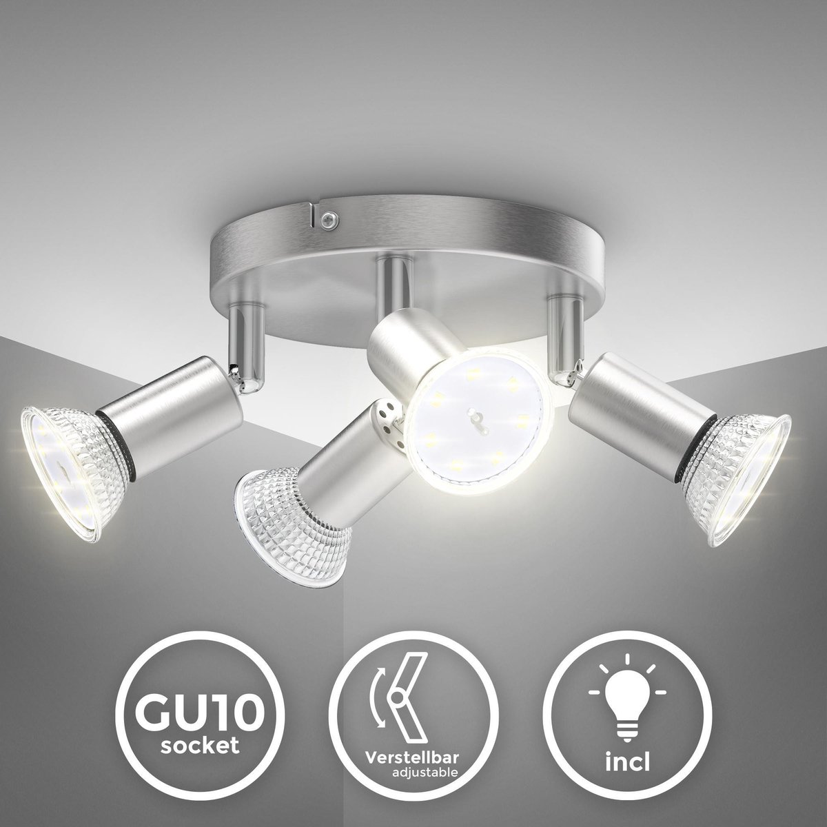 B.K.Licht - LED Opbouwspots met 4 lichtpunten - GU10 fitting ...