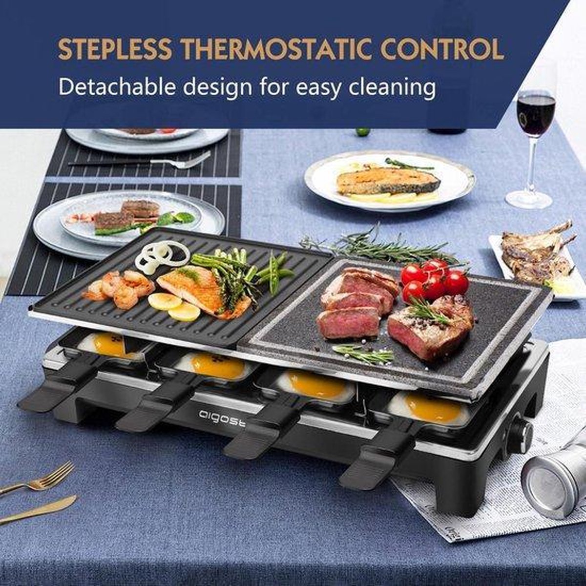 Gourmetstel - Gourmetset - Grillplaat - 8 personen | bol