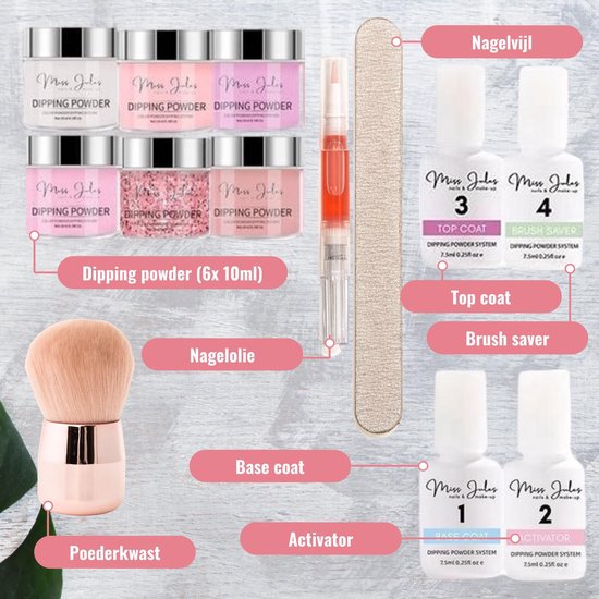 Miss Jules® Complete Set - Dipping Powder Starters Kit - 6 Kleuren Roze ...