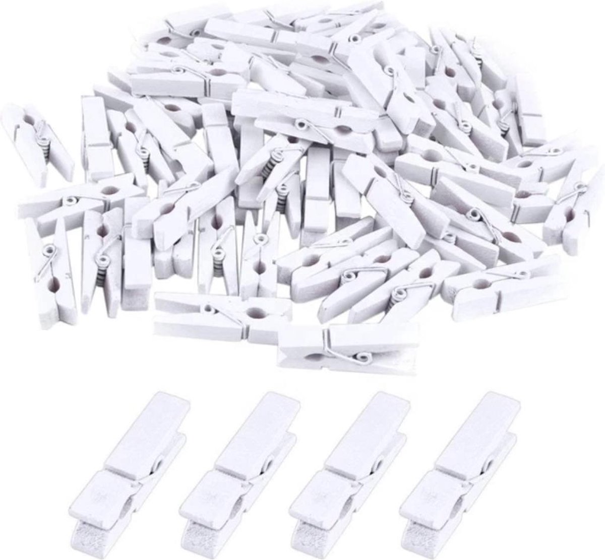 Mini Wasknijpers - Hout - Wit - 3 cm - 100 stuks | bol.com