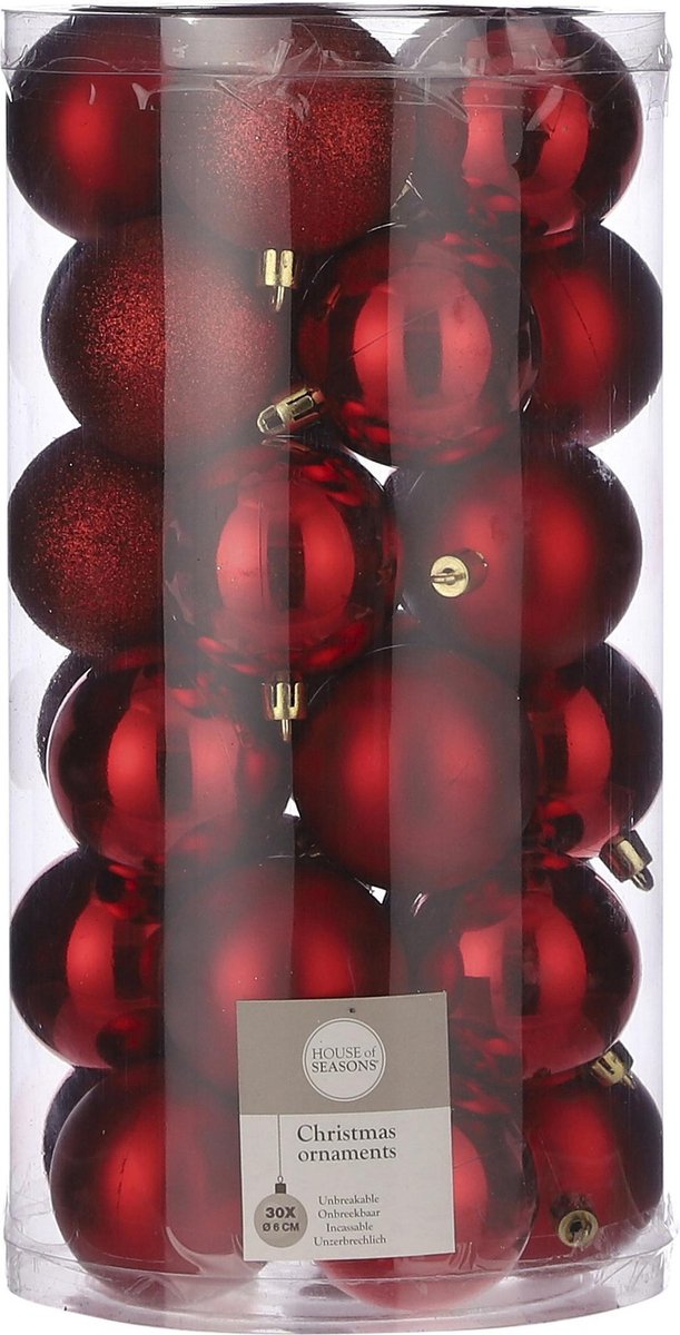60x Kunststof kerstballen rood 6 cm - Onbreekbare rode kerstballen 6 cm ...