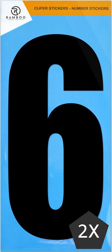 Cijfer sticker 6 | Zwart | 2 stuks | Kliko Stickers | Cijfer Stickers ...