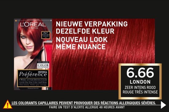 3x L'Oréal Preference Haarkleuring 6.66 Pure Scarlet - Zeer Intens Rood ...