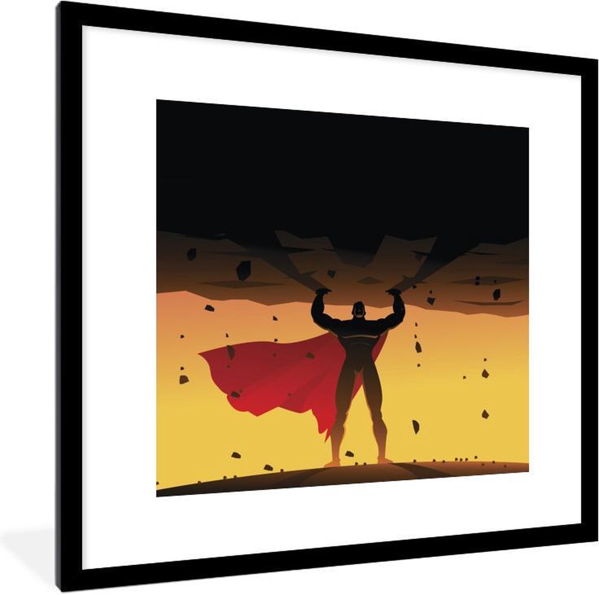 Fotolijst incl. Poster - Kindertekening van superheld die rotsblok ...