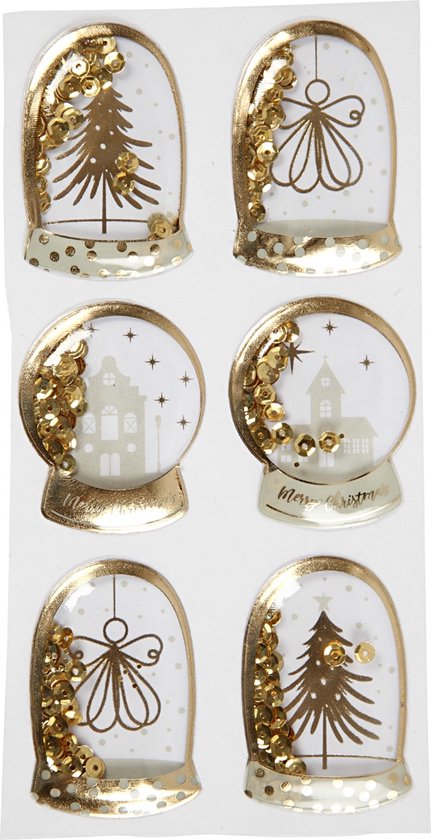 Shaker stickers, engel, boom en huizen, afm 49x32+45x36 mm, goud, 6stuk ...