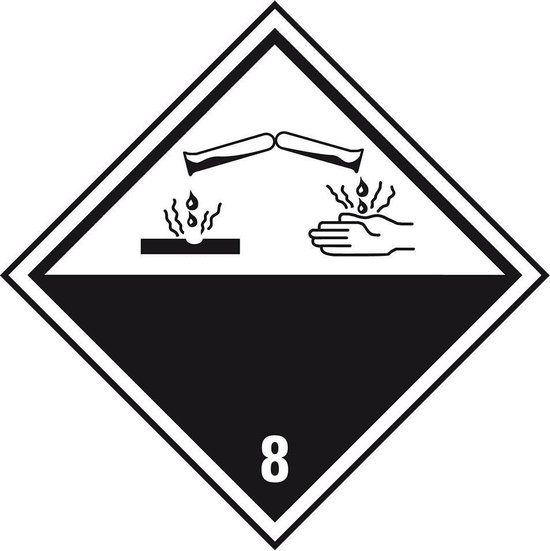 ADR klasse 8 sticker bijtende stoffen 50 x 50 mm - 10 stuks per kaart ...