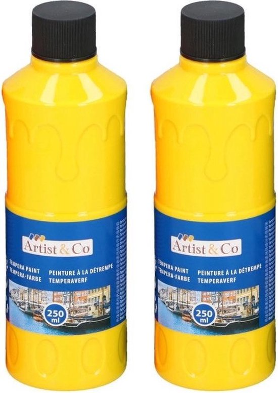 2x Hobby/knutsel acrylverf / temperaverf - Geel - Fles 250 ml - Gele ...