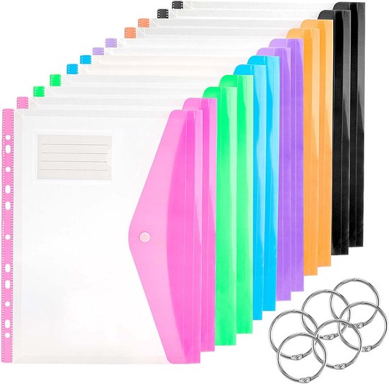24PCS A4 Punch Pocket - Plastic Binder Wallets met Label Pocket en Ring ...