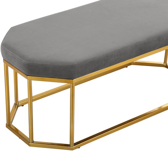 Kyra|Bankje met metalen frame in fluweelgrijs | bol