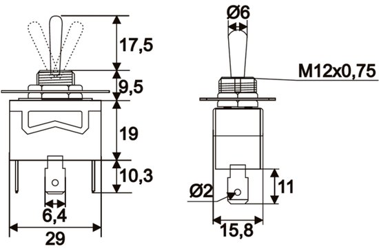 5x Momentane Tuimelschakelaar Metaal SPDT ON-OFF-ON - 3 Standen Toggle ...