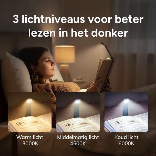 LED Leeslampje 3 Lichtstanden - 2 stuks - Dimbare klemlamp - Oplaadbaar ...