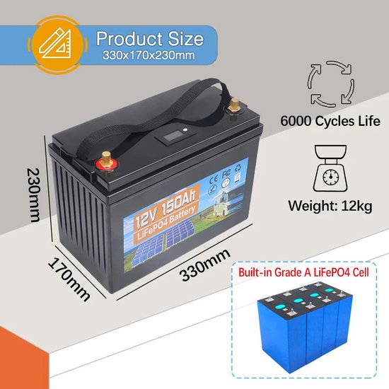 12V 150AH LiFePO4 Accu – Lithium Accu – Camper Accu – Boot Accu – Solar ...