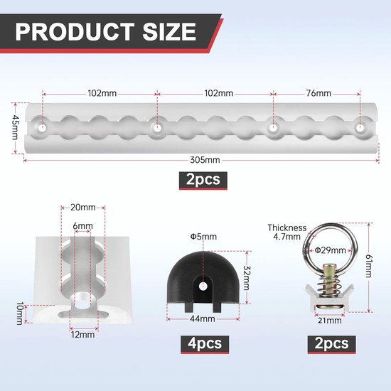 2 x 30 cm Aluminium Airliner Rail Set - Eindkappen - Lashing Eyes ...