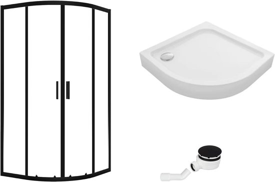 Douchecabine met douchebak 90x90 zwart sifon hoek inloop glazen deuren ...