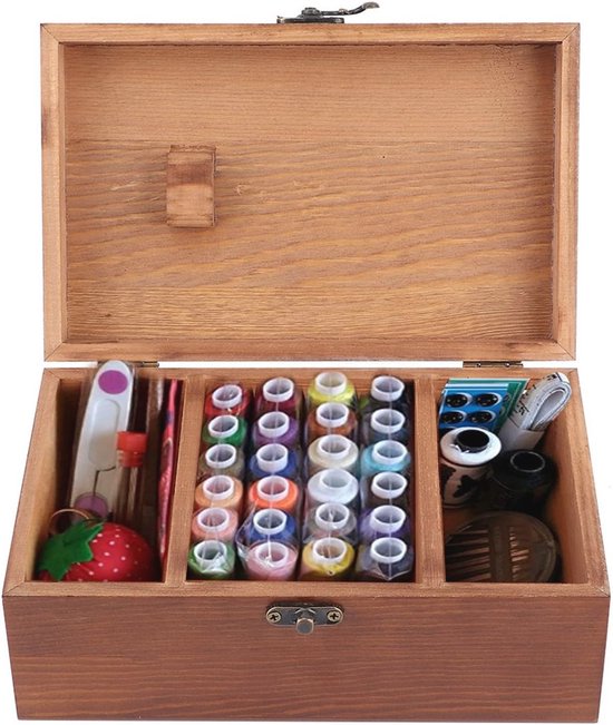 Vintage houten naaidoos voor naalden en gereedschap – Perfecte ...