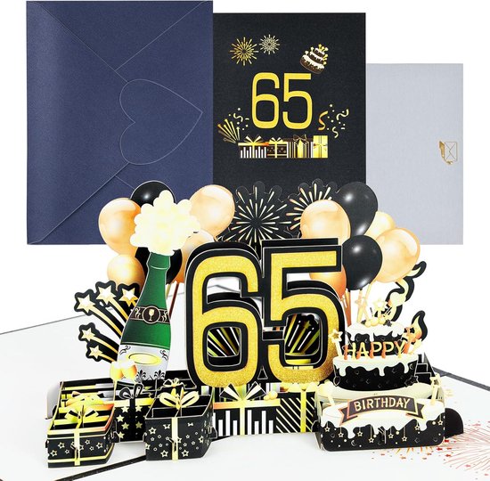 Pop-up Verjaardagskaart 65 Jaar 3D Wenskaart met Envelop | bol
