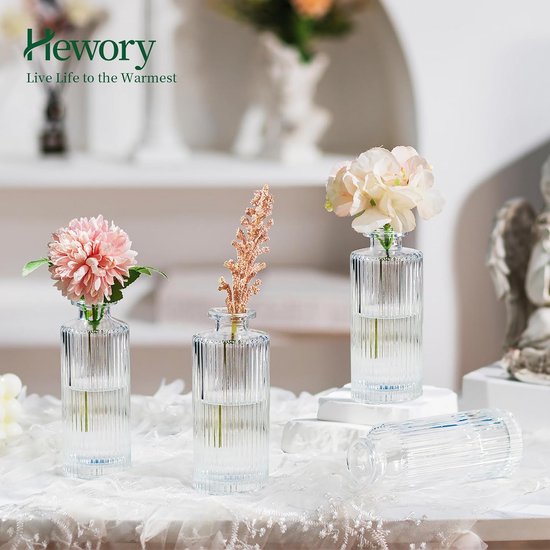 Set van 8 Vintage Geribbelde Kleine Glazen Vazen voor Tafeldecoratie en ...