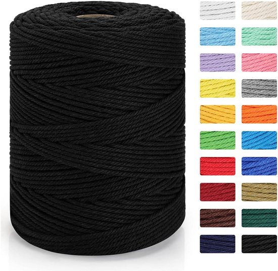 Macrame Koord 4mm - 300m 100% Natuurlijk Katoen Touw - 4-Streng ...