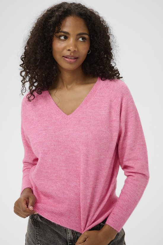 Kaffe KAniel v-neck Pullover Dames Trui - Pink Power Melange | bol
