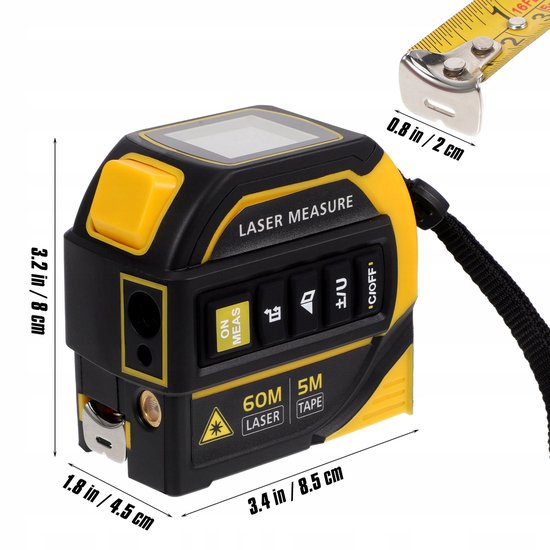 3-in-1 Laser Meetlint - Met Laserafstandsmeter en Verlicht Display ...