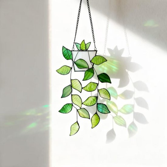 Decoratieve Glas-in-Lood Plant voor het Raam - Kunstzinnige Raamhanger ...