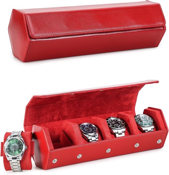 Hexagon Watch Box voor 4 Horloges, Saffiano Leer Horlogekoffer ...