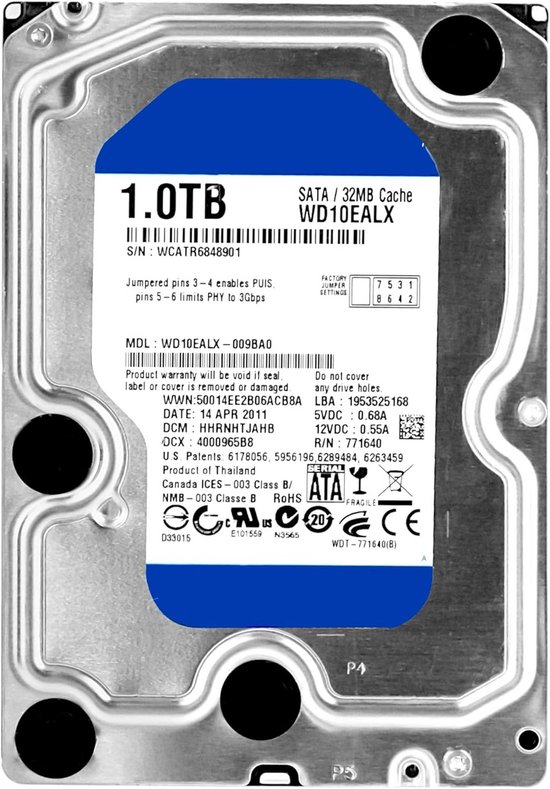 Interne Harde Schijf 1TB 3.5 Inch 7200 RPM SATA III voor Desktop PC | bol